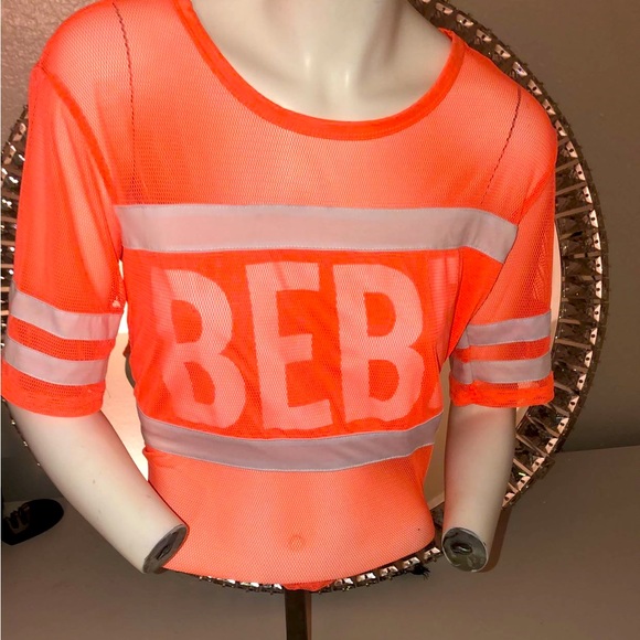 bebe | Tops | Nwt Bebe Sport Mesh Top In Neon Mango | Poshmark